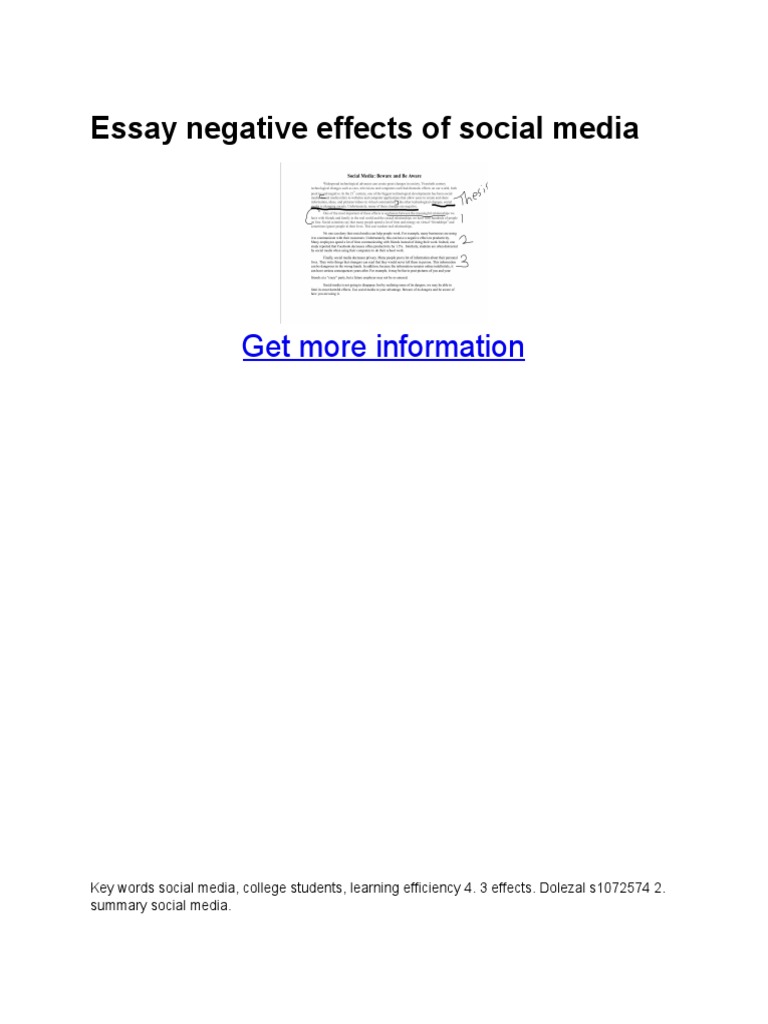 Negative Effects of Social Media Essay | PDF | Social Media | Popular ...