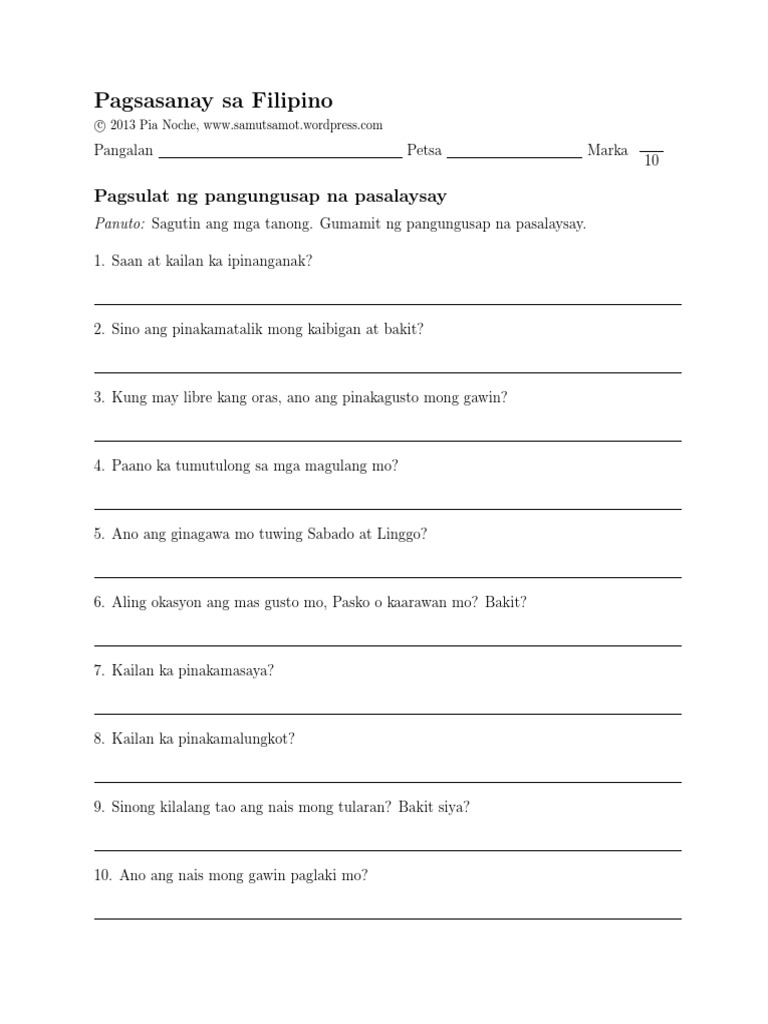 Pagsulat NG Pangungusap Na Pasalaysay - 1 1 | PDF