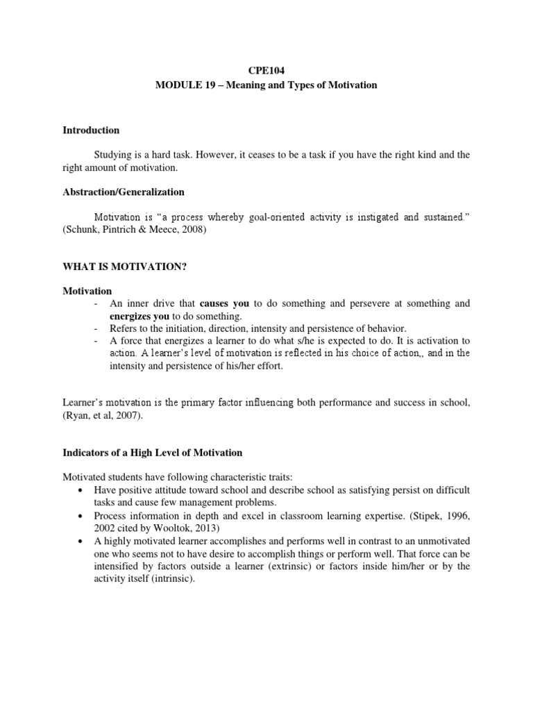 MODULE 19-Motivation Handouts | PDF | Motivation | Motivational