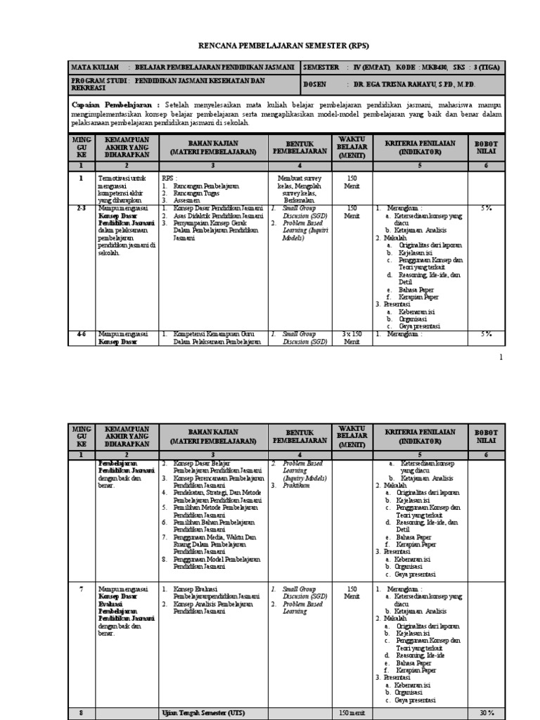 RPS Belajar Pembelajaran Penjas | PDF