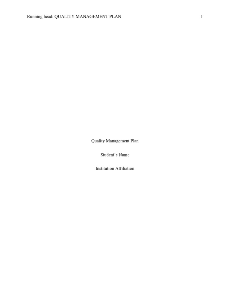 Quality Management Plan | PDF | Quality Management | Quality Assurance