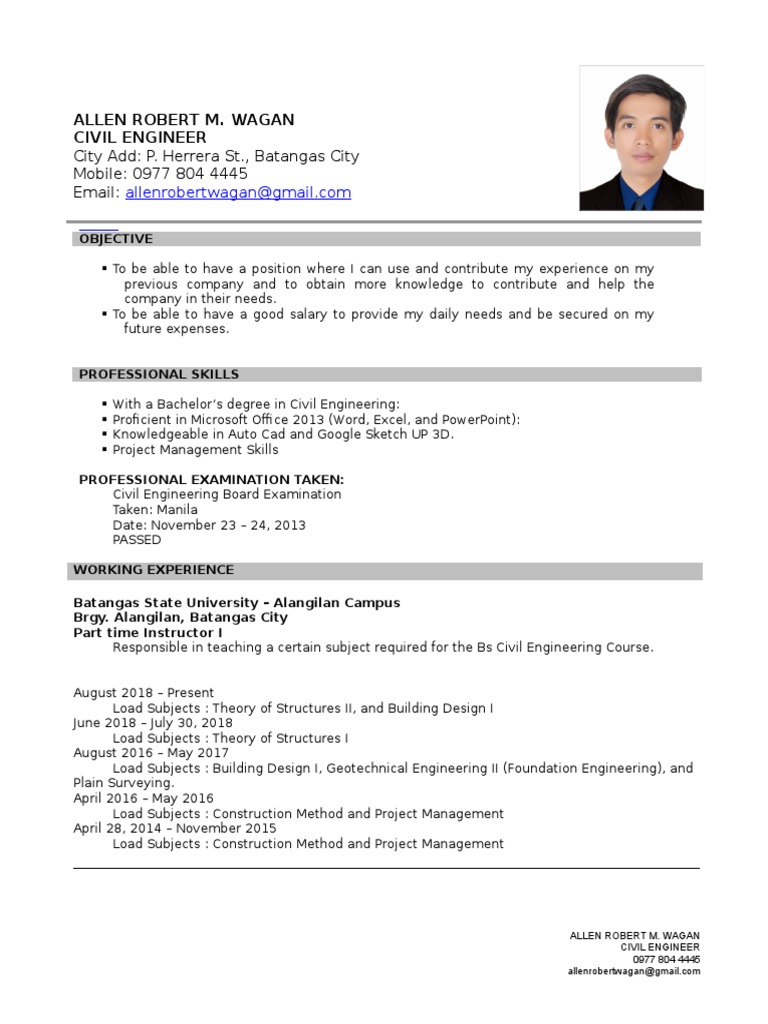 Resume (Allen Robert Wagan) | PDF | Civil Engineering | Engineering