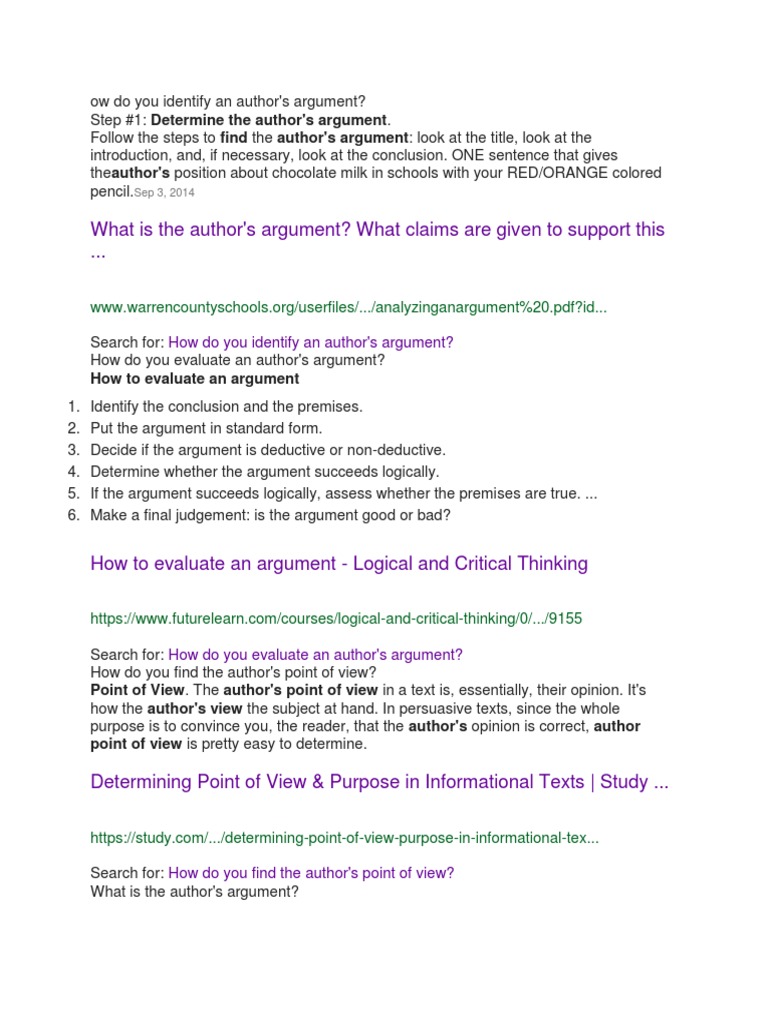 Examination of The Authro's Main Argument and Point of View | PDF ...