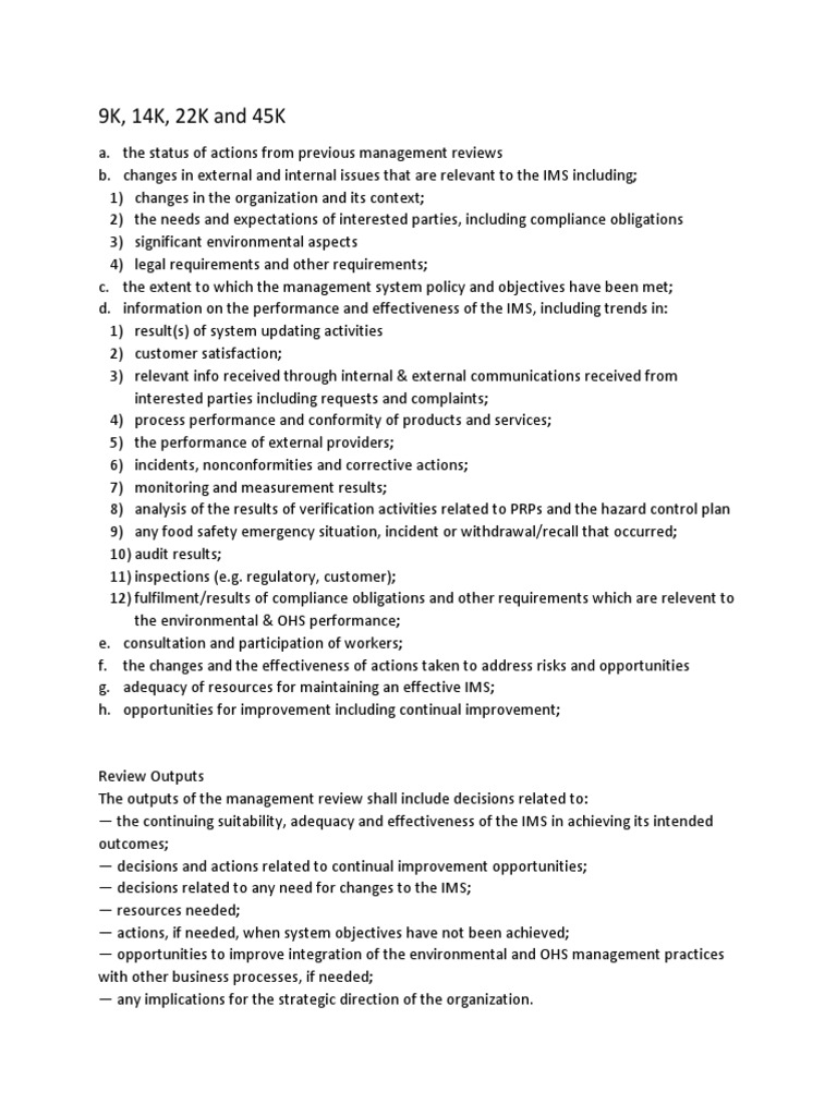 ISO 9k, 14k, 22k, 45k MGT Review Compare | PDF