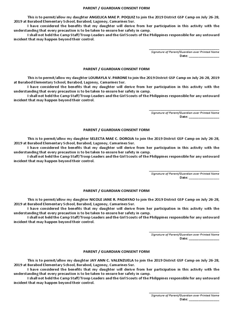 Parent Consent GSP | PDF | Outdoor Recreation | Outdoor Recreation Organizations