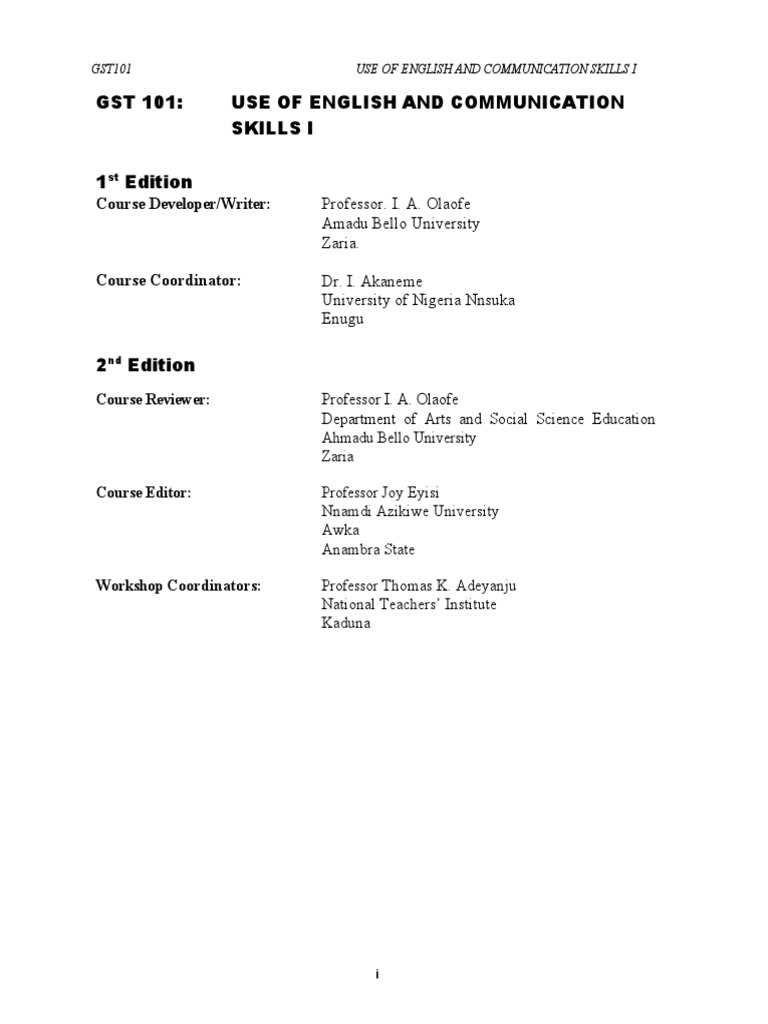 1 GST 101 - Use of English and Communication Skills I PDF | PDF ...