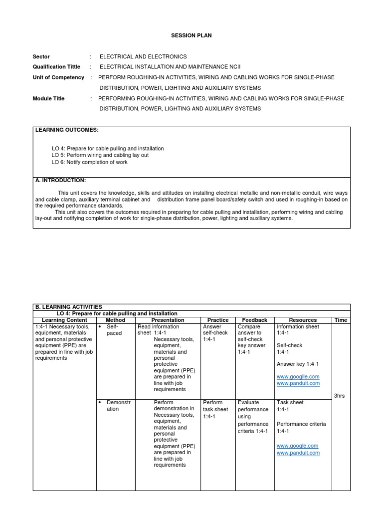 Jay Session Plan | PDF | Electrical Wiring | Equipment