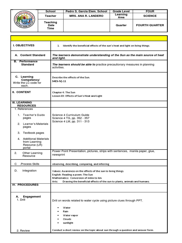 DLP-Feb. Observation in Science 4 | PDF | Sun | Stars