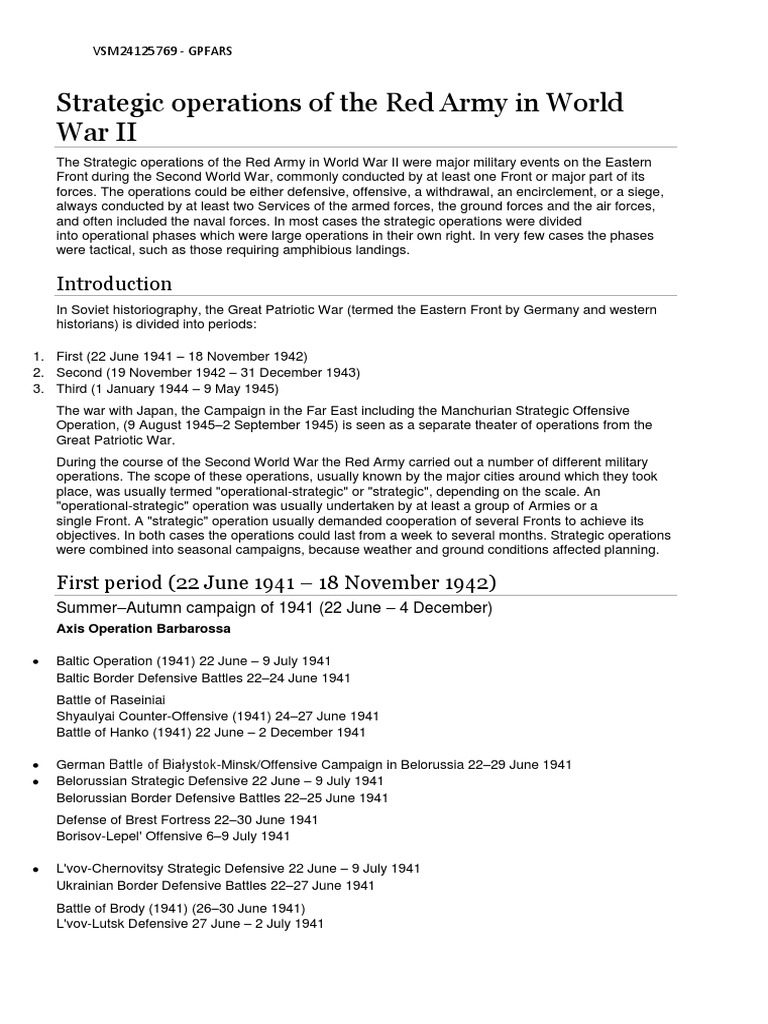 Strategic Operations of The Red Army in World War Ii | PDF | Battles ...