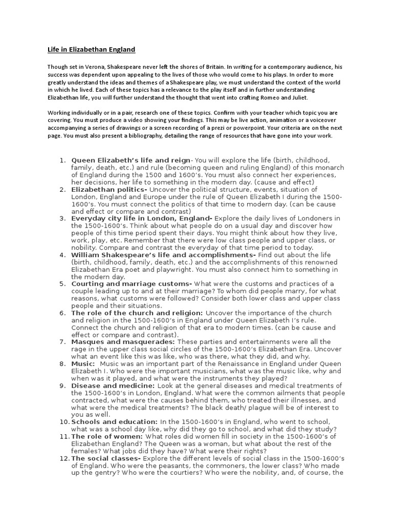 Life in Elizabethan England | PDF | Elizabethan Era | Elizabeth I Of ...