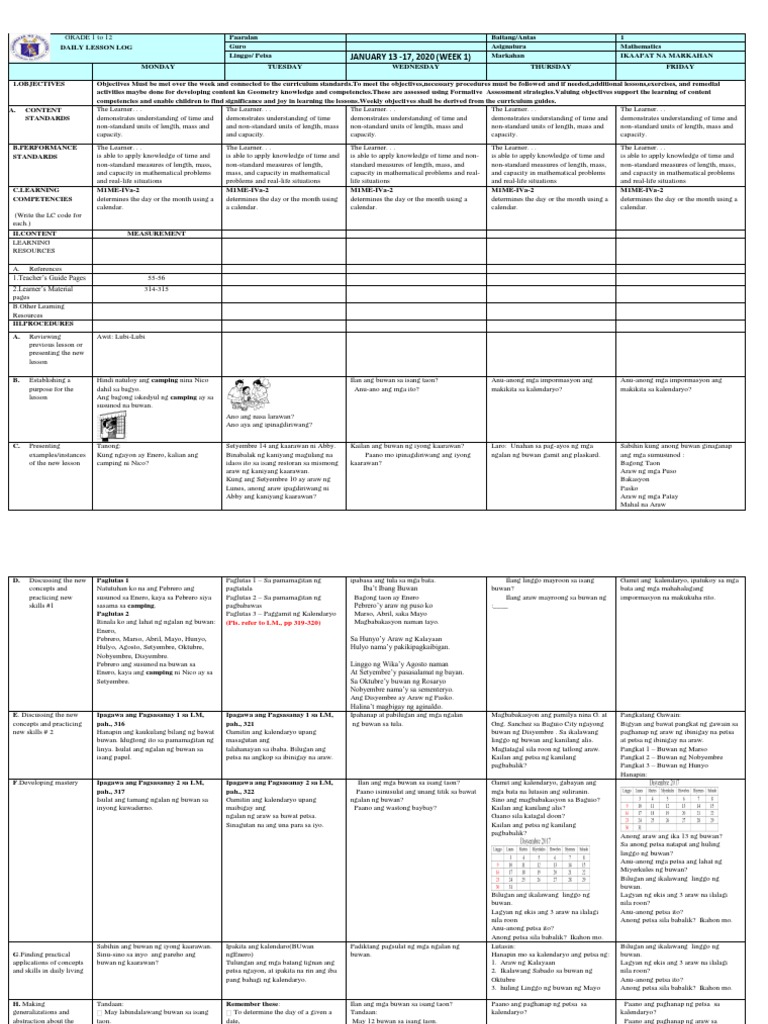 MATH 1-Quarter 4 Week 1 | PDF | Curriculum | Teaching