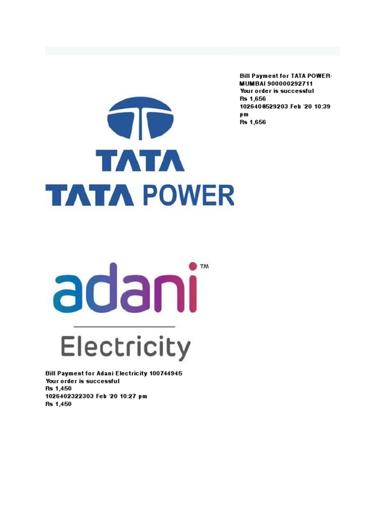 Bill Payment For TATA POWER | PDF | Economy Of India | Companies