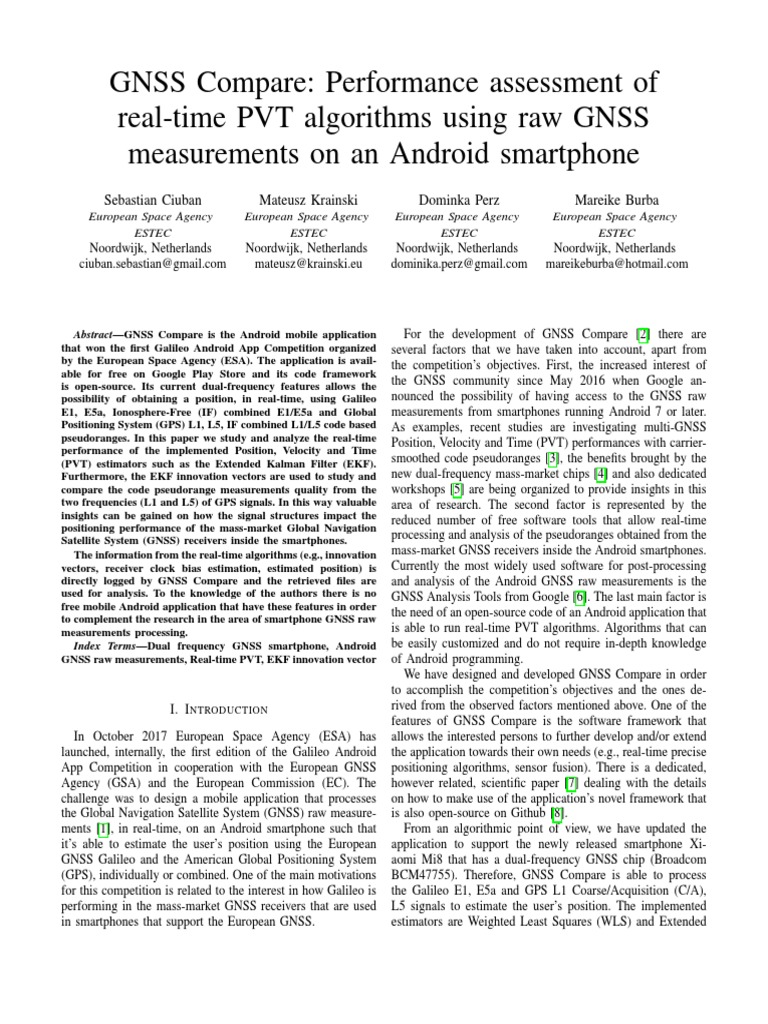 GNSS Compare: Performance Assessment of Real-Time PVT Algorithms Using ...