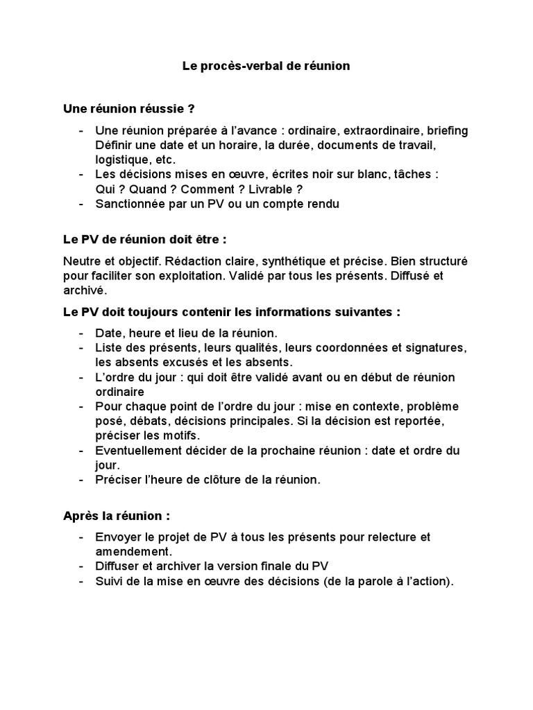 Modèle de procès-verbal de réunion | PDF