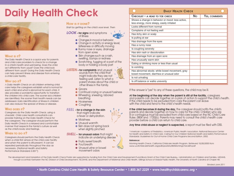 Daily Health Checks | Download Free PDF | Child Care | Relationships