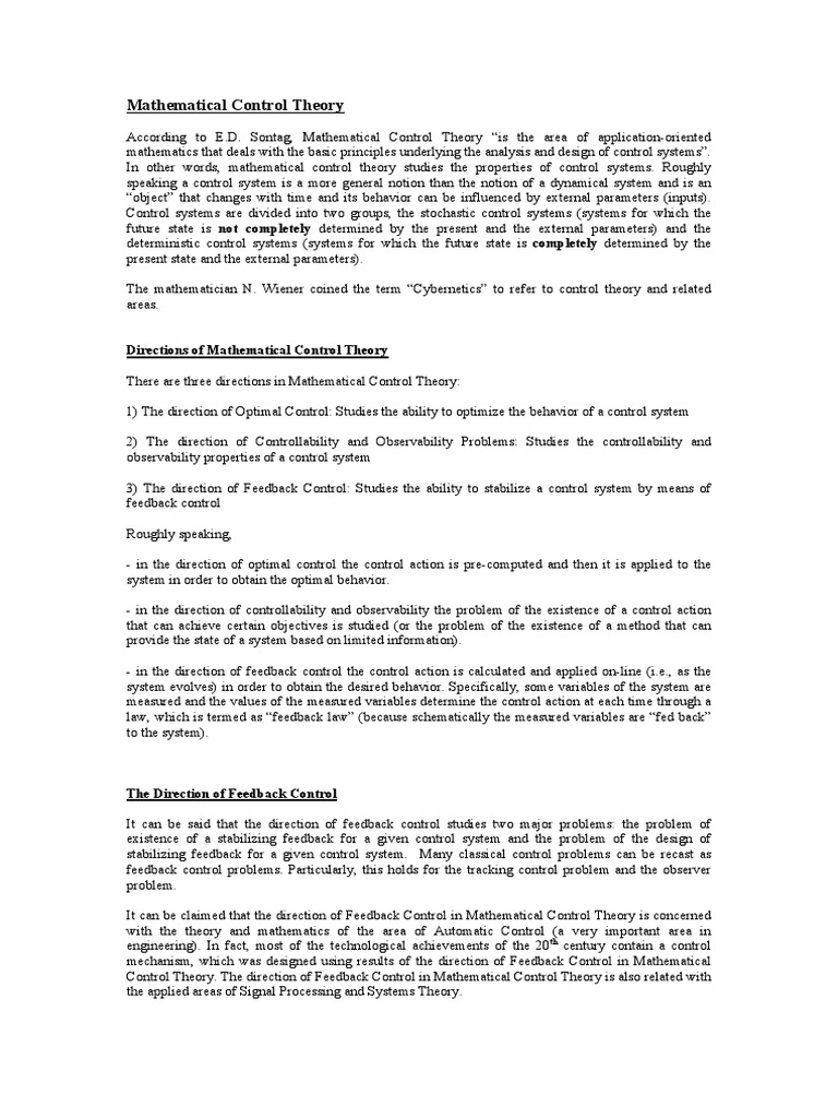Mathematical Control Theory | PDF | Control Theory | Feedback