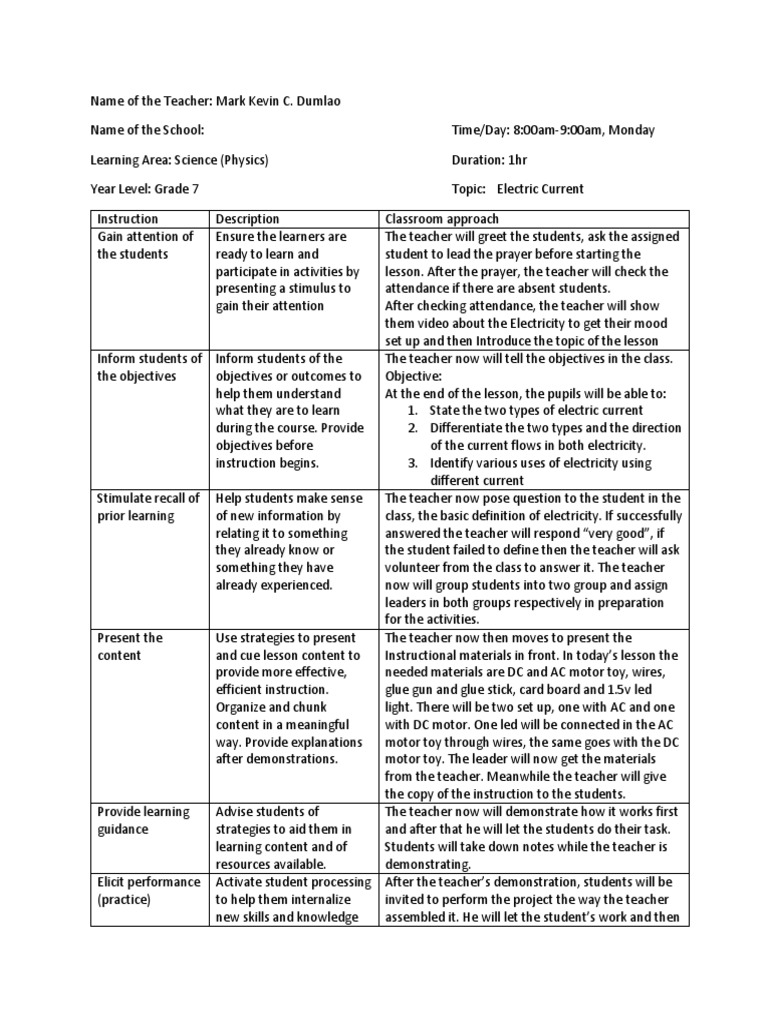 Gagne Lesson Plan Sample | PDF | Lesson Plan | Learning