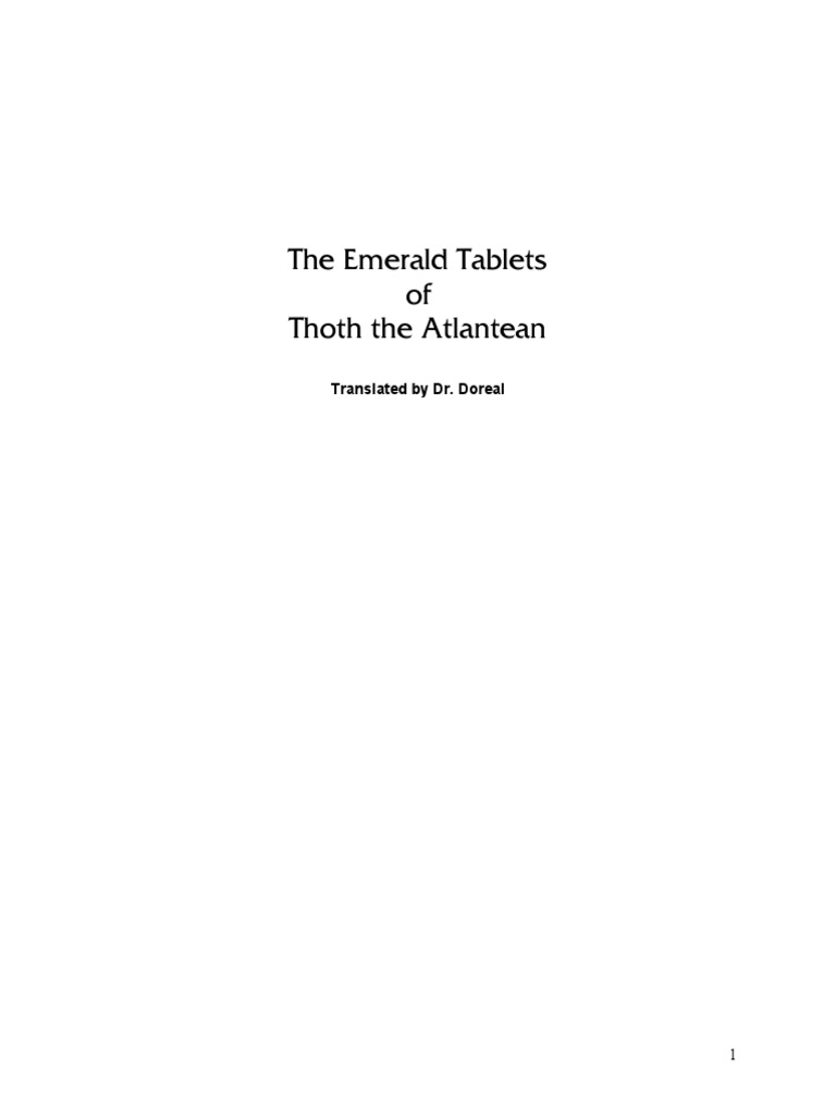 The Emerald Tablets of Thoth: Translation | PDF | Wisdom | Atlantis