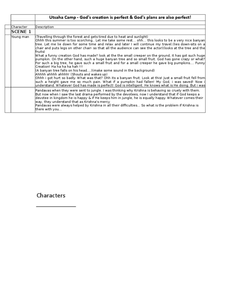 God's Creation and His Plans Are Perfect - Utsaha Camp Drama Script | PDF