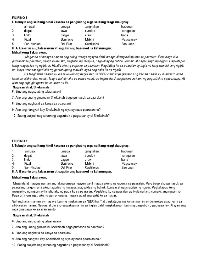 SUMMATIVE TEST in Filipino 5 Q3 | PDF