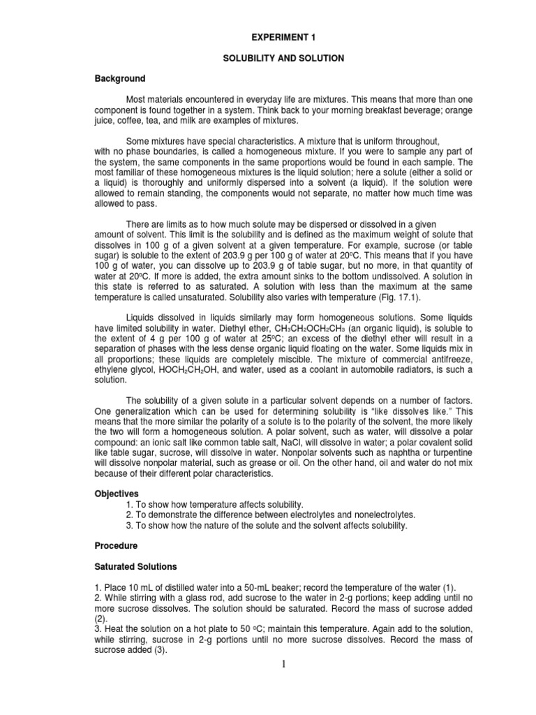 Solubility and Solution Experiment | PDF | Solubility | Solution