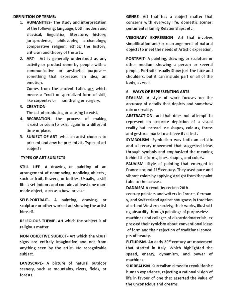 Definition of Terms Art | PDF | Paintings | Drawing