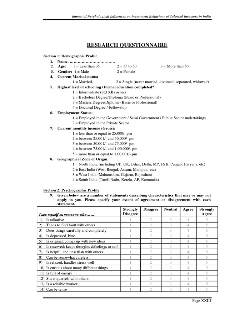 India Behavioural Finance Questionnaire | PDF | Securities (Finance ...