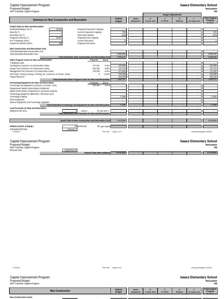 Isaacs Elementary School/Houston ISD Construction and Renovation Budget ...