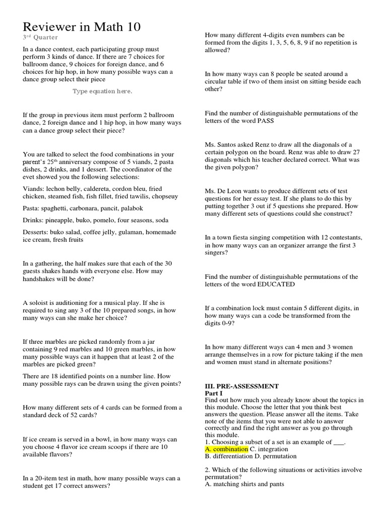 Analysis of Combinatorial Problems in Math | PDF | Permutation | Probability