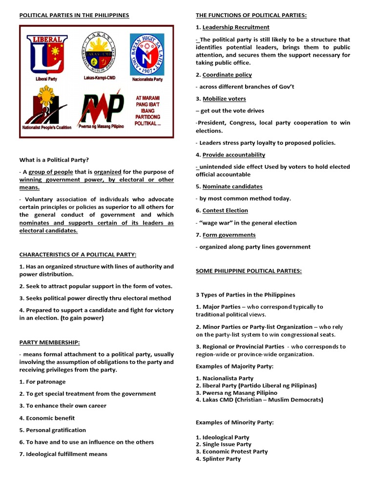 Political Parties in The Philippines | PDF | Political Parties | Elections