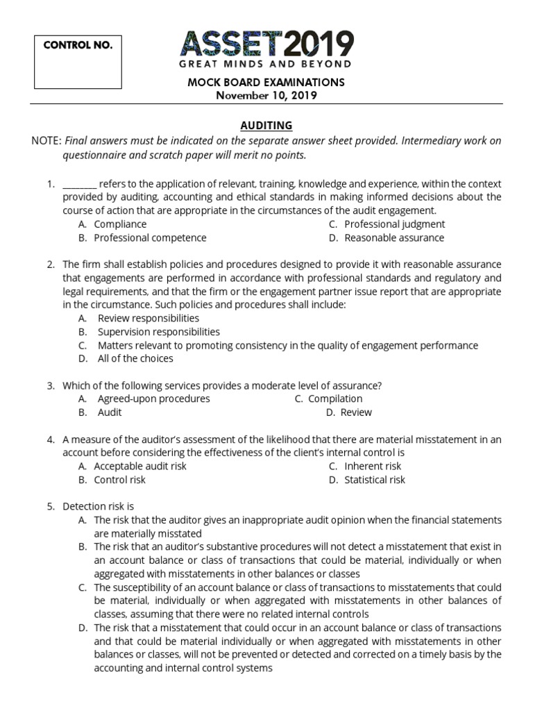 ASSET 2019 Mock Boards - AUDIT | PDF | Internal Control | Stocks