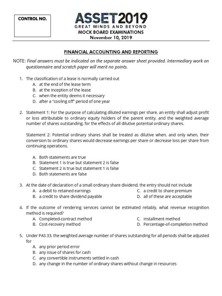 Financial Accounting Mock Exam Questions | PDF | Debits And Credits ...
