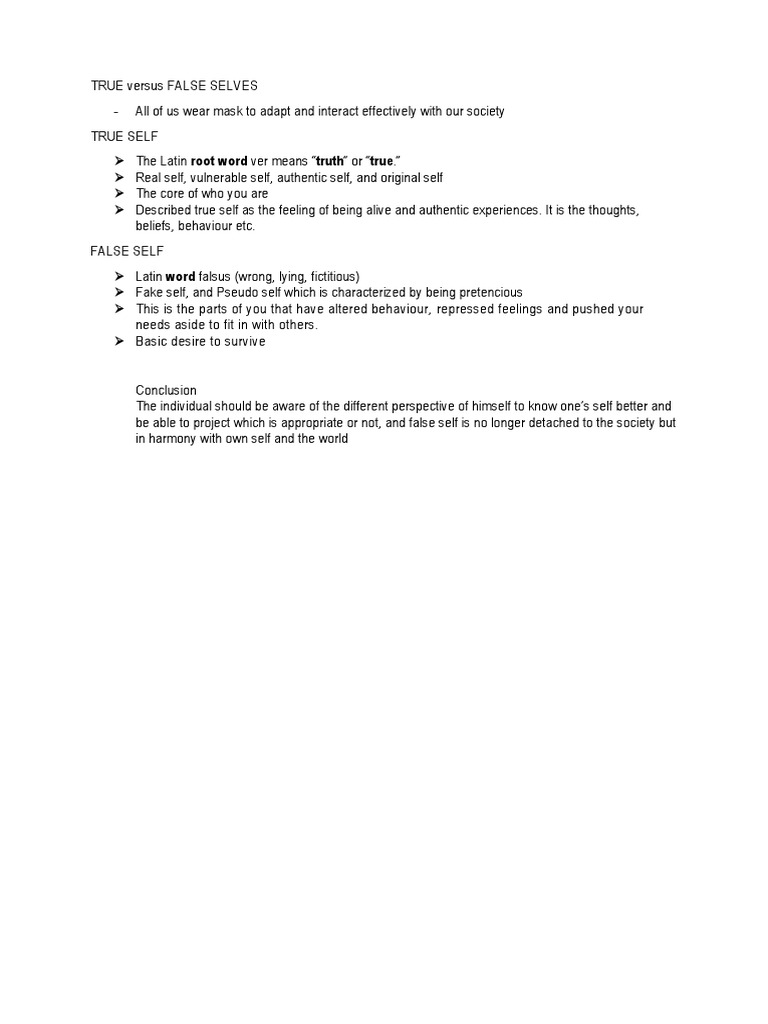 TRUE Versus FALSE SELVES | PDF