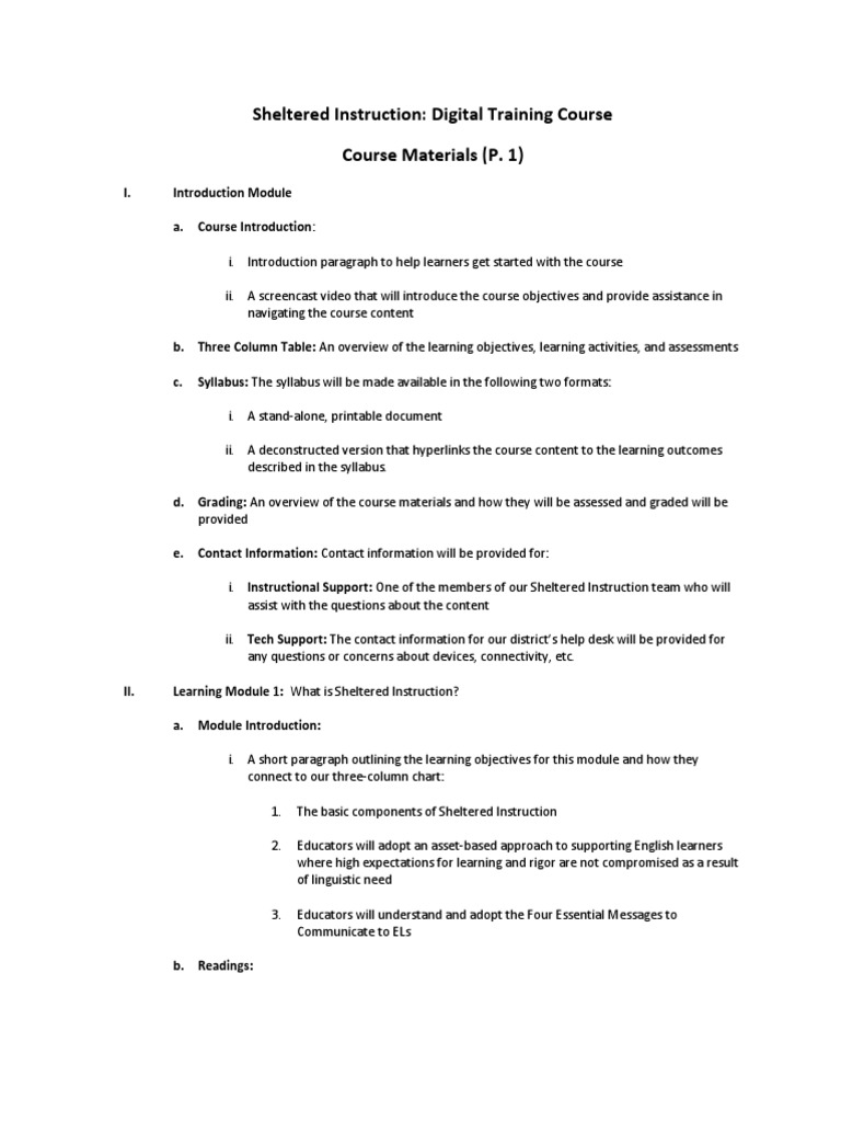 Sheltered Instruction Digital Training Course | PDF | Second Language ...