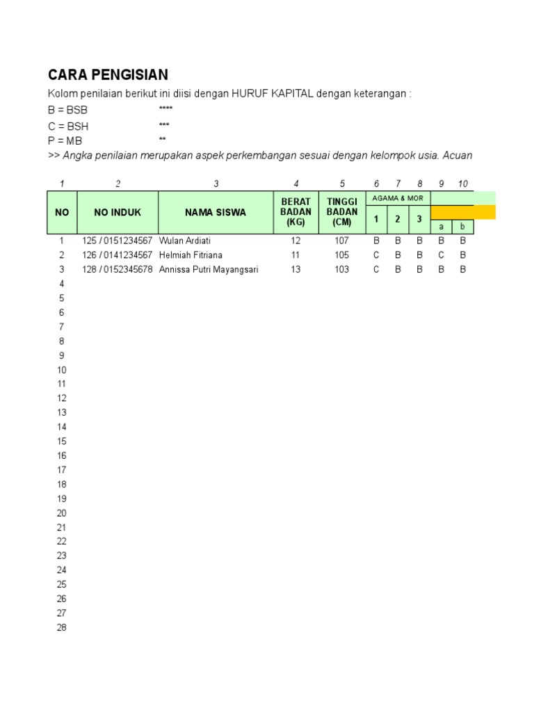 Contoh Raport Paud Otomatis KB Tpa 2019 | PDF