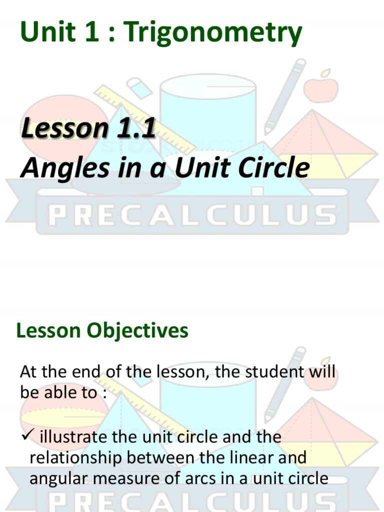 Lesson 1.1 Angles in A Unit Circle | PDF | Angle | Space