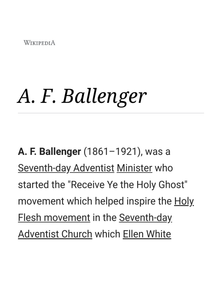 A. F. Ballenger - Wikipedia | PDF | Adventism | Christian Radicalism
