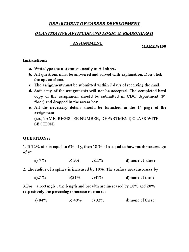 Quants Ii Assignment 2019 | PDF | Speed | Fraction (Mathematics)