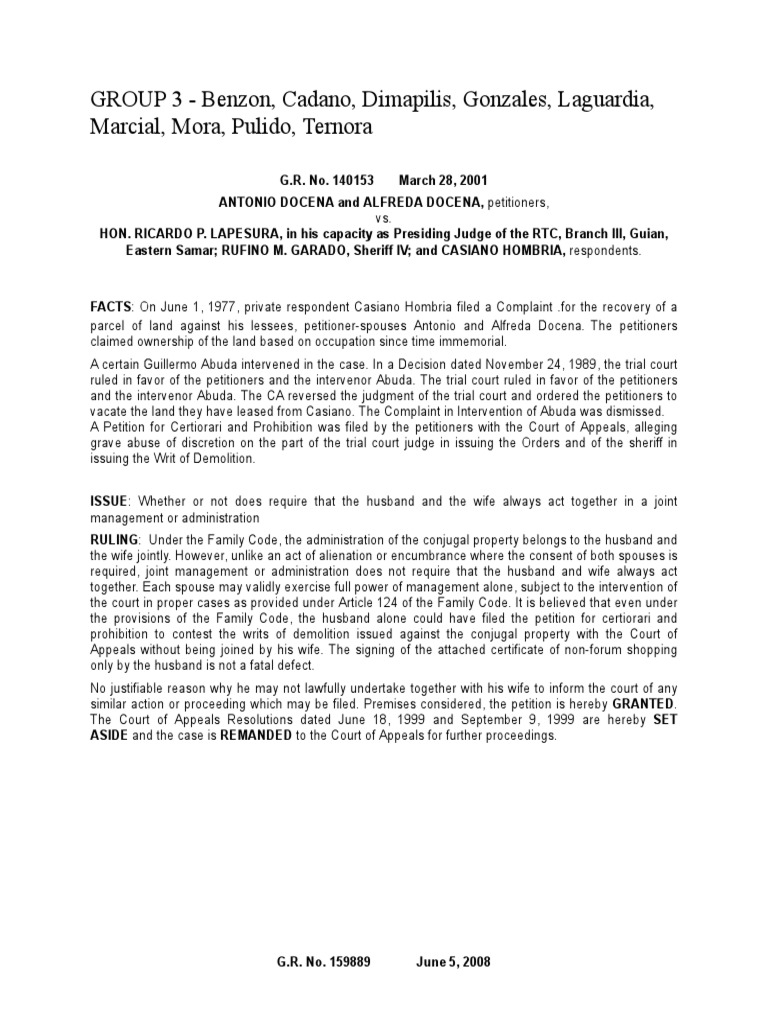 Consolidated Case Digest | PDF | Concurrent Estate | Marriage