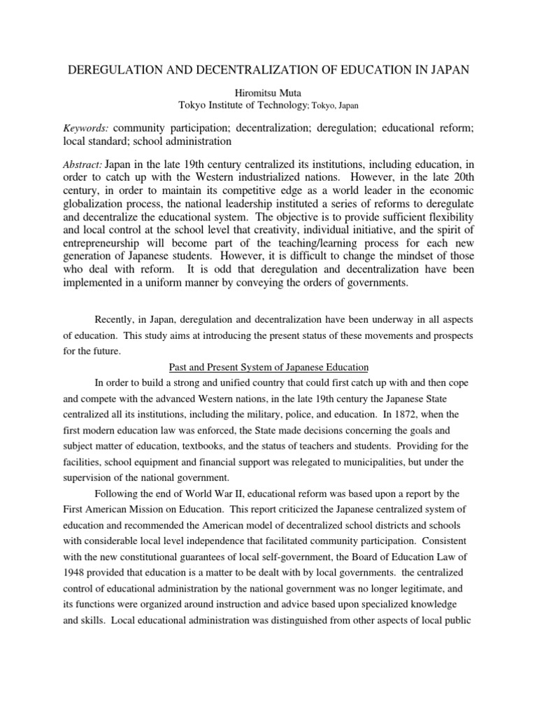 Decentralization in Japan | PDF | Schools | Teachers