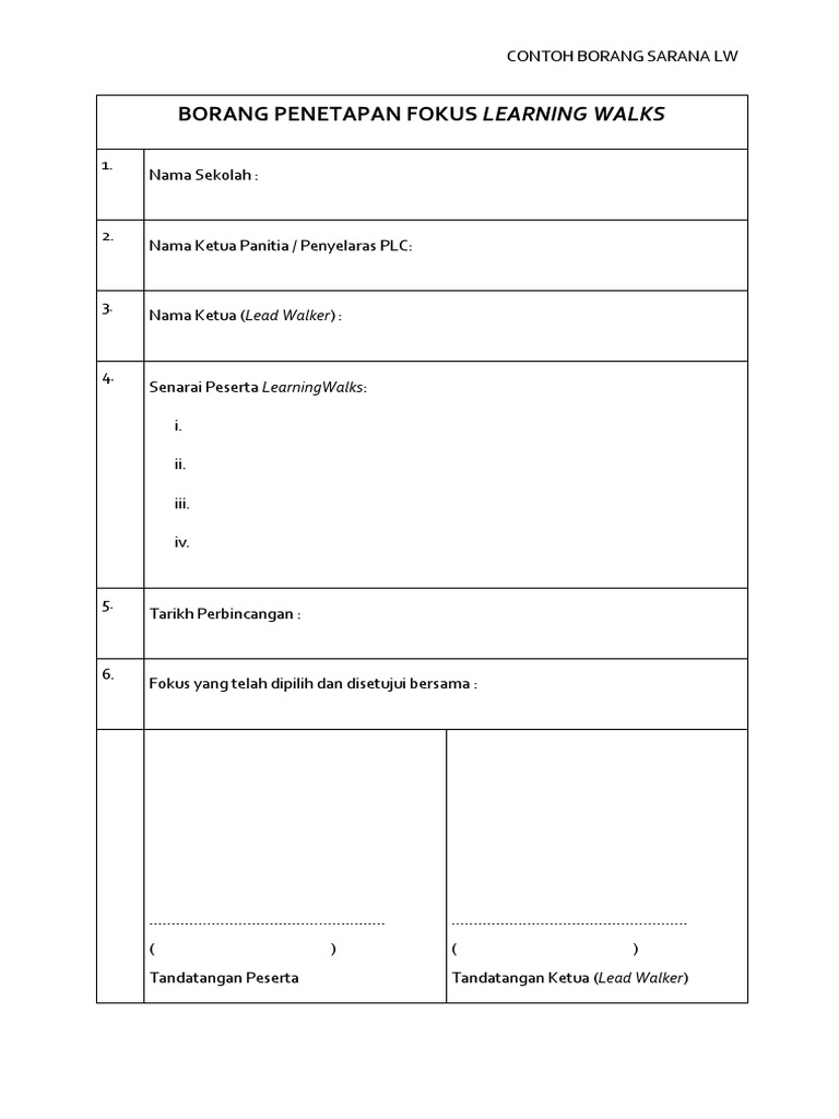 Borang Learning Walks | PDF | Karier & Perkembangan | Kajian Bahasa Asing