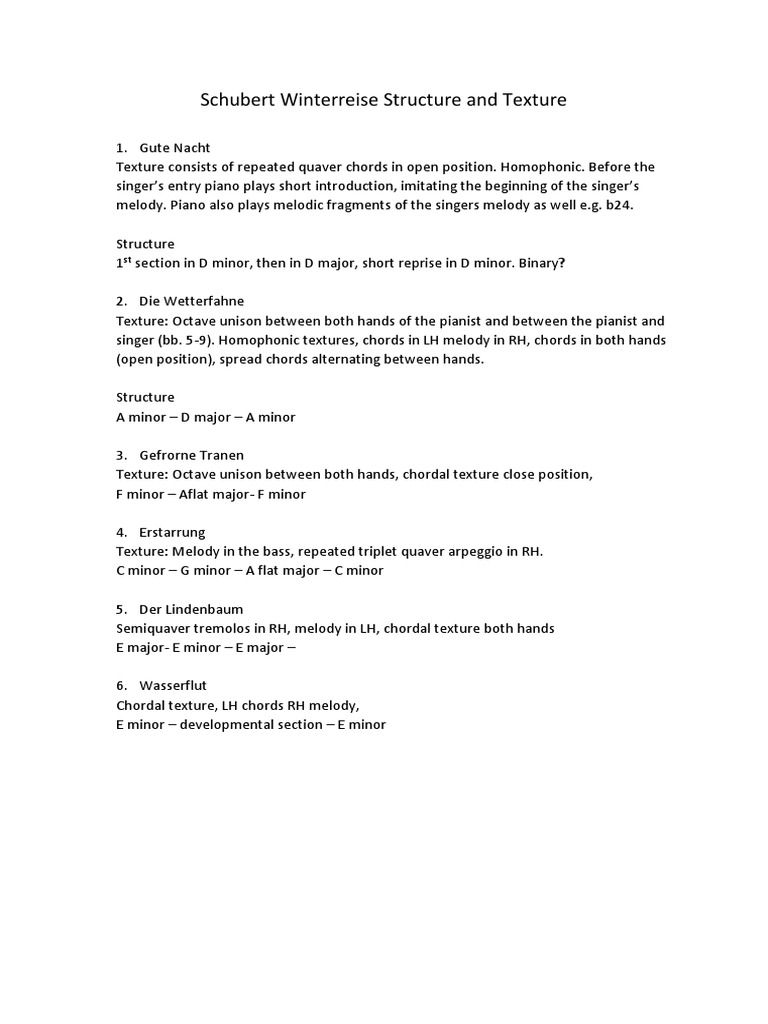 Schubert Winterreise Structure and Texture | PDF