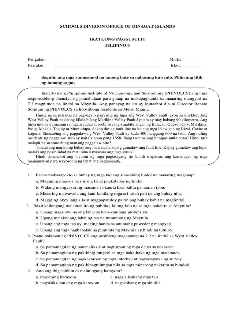 Grade 6-Filipino 3rd Quarter | PDF