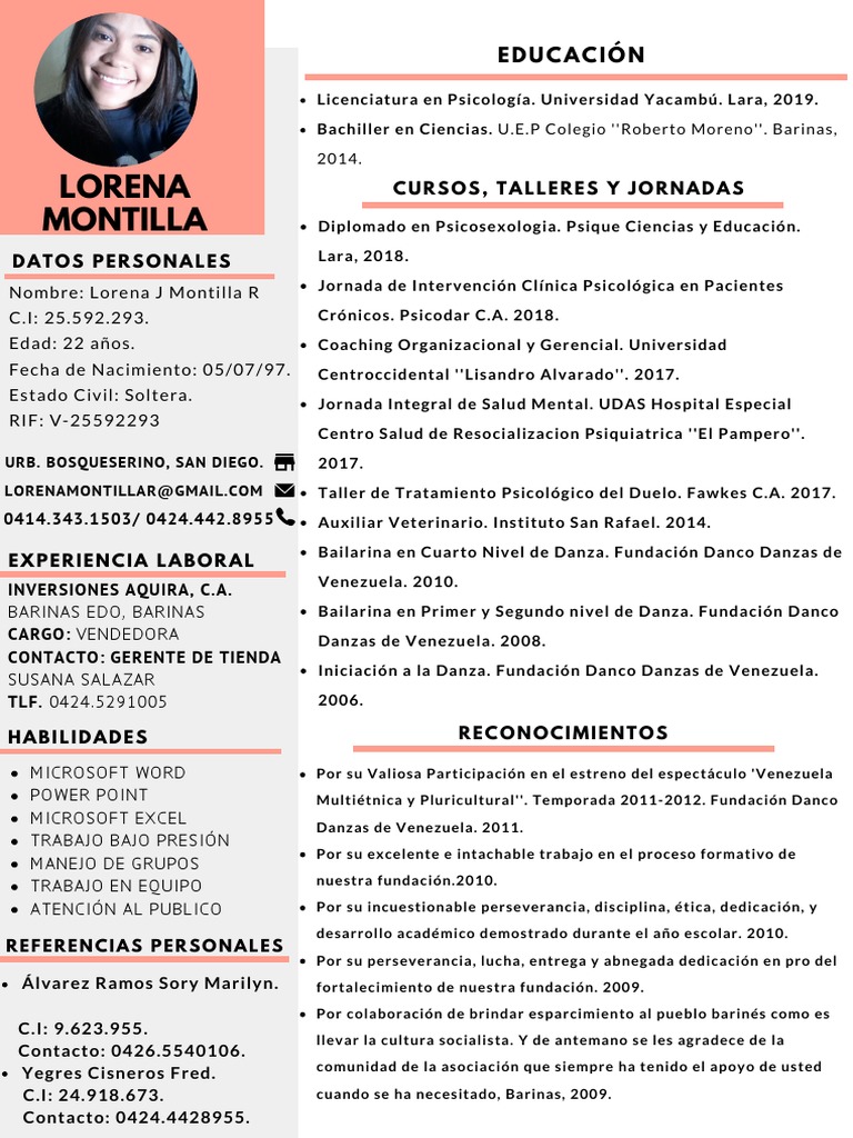 Curriculum Lorena Montilla | PDF | Conceptos psicologicos | Bienestar