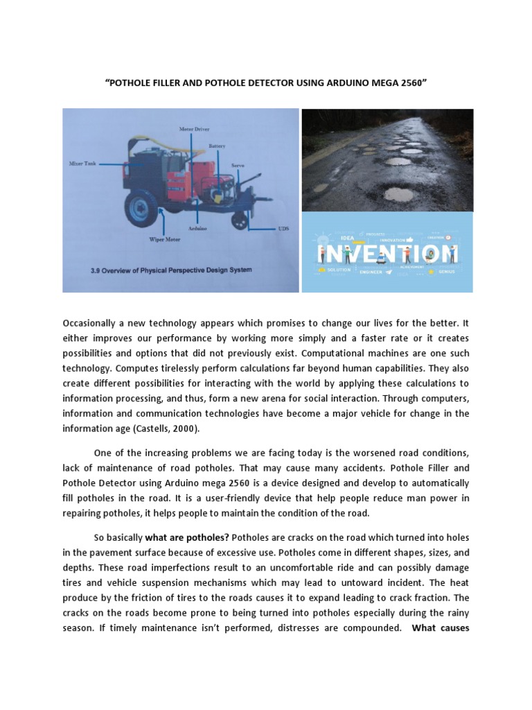 Pothole Filler and Pothole Detector Using Arduino Mega 2560 | PDF | Road | Road Surface