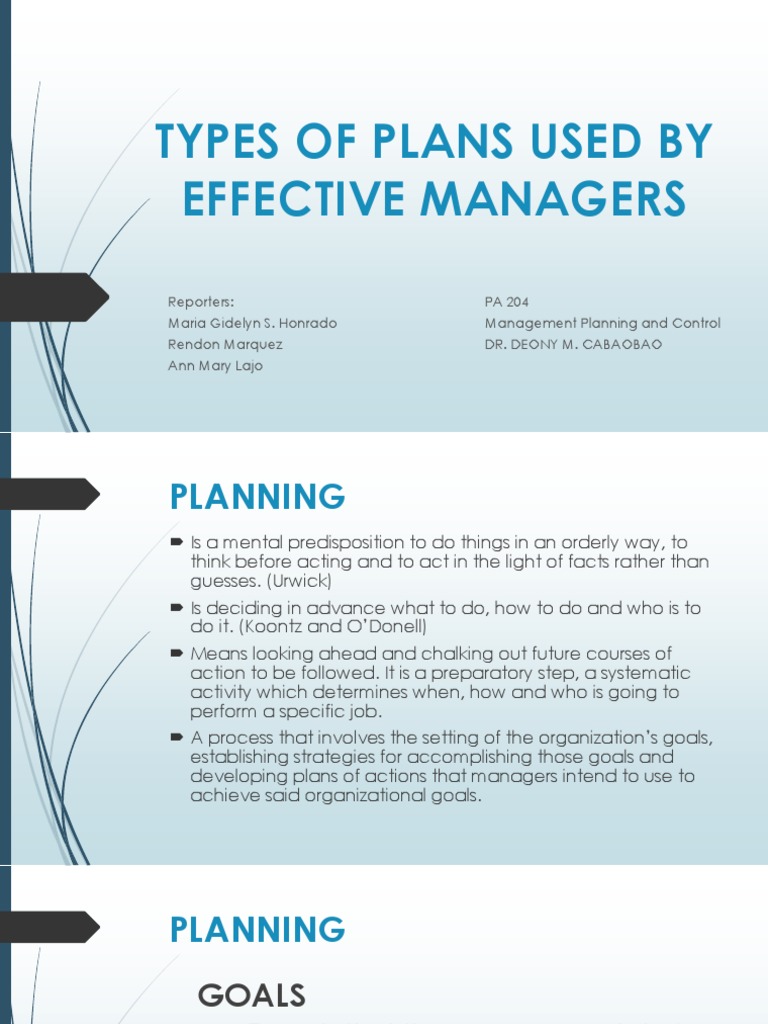 Types of Plans | PDF | Strategic Planning | Goal