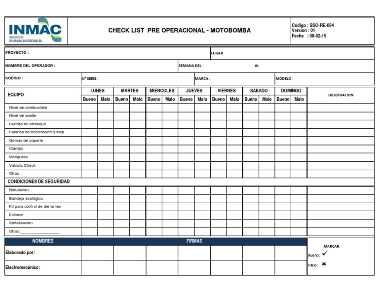 Check List Motobomba | PDF