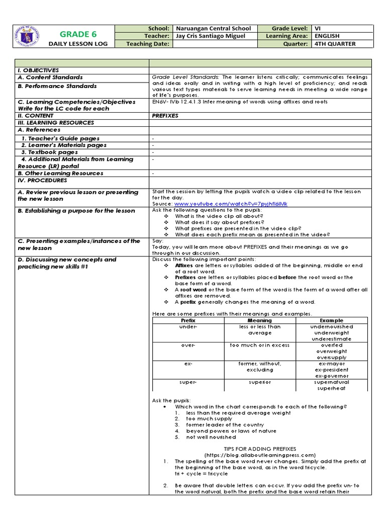 English 6 (Prefixes and Suffixes) | PDF | Teachers | Word