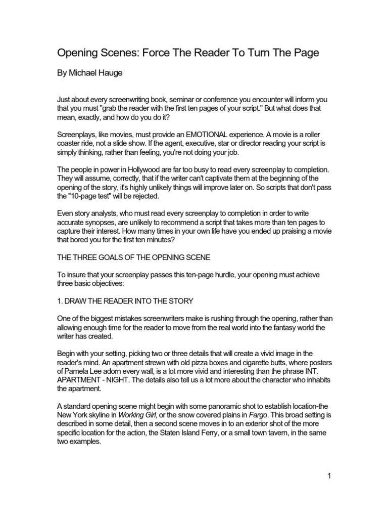 Opening Scenes: Force The Reader To Turn The Page: by Michael Hauge ...