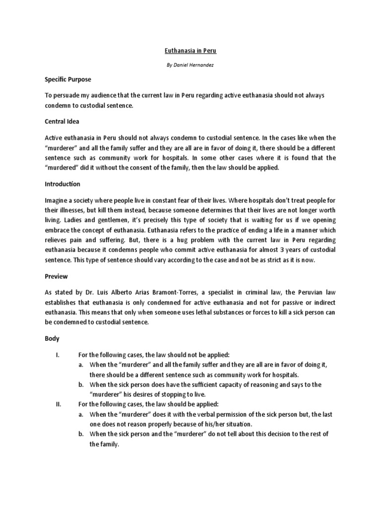 Euthanasia Outline | PDF | Murder | Sentence (Law)